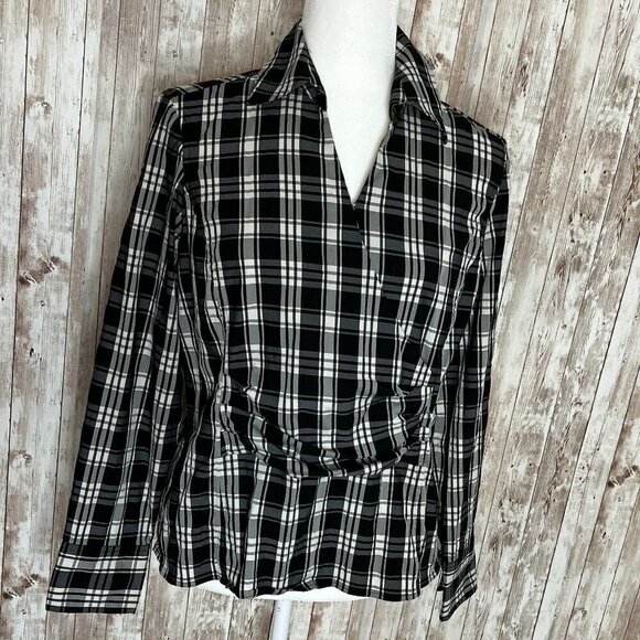 Talbots | Tops | Womens Talbots Black White Blouse With Side Zipper ...